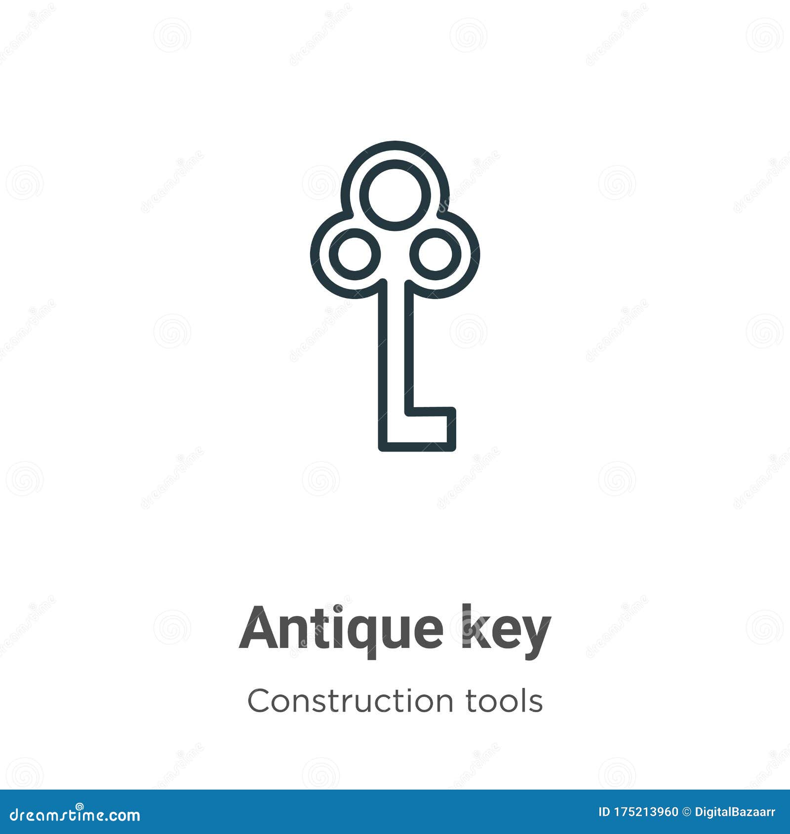 Antique Key Outline Vector Icon. Thin Line Black Antique Key Icon, Flat ...