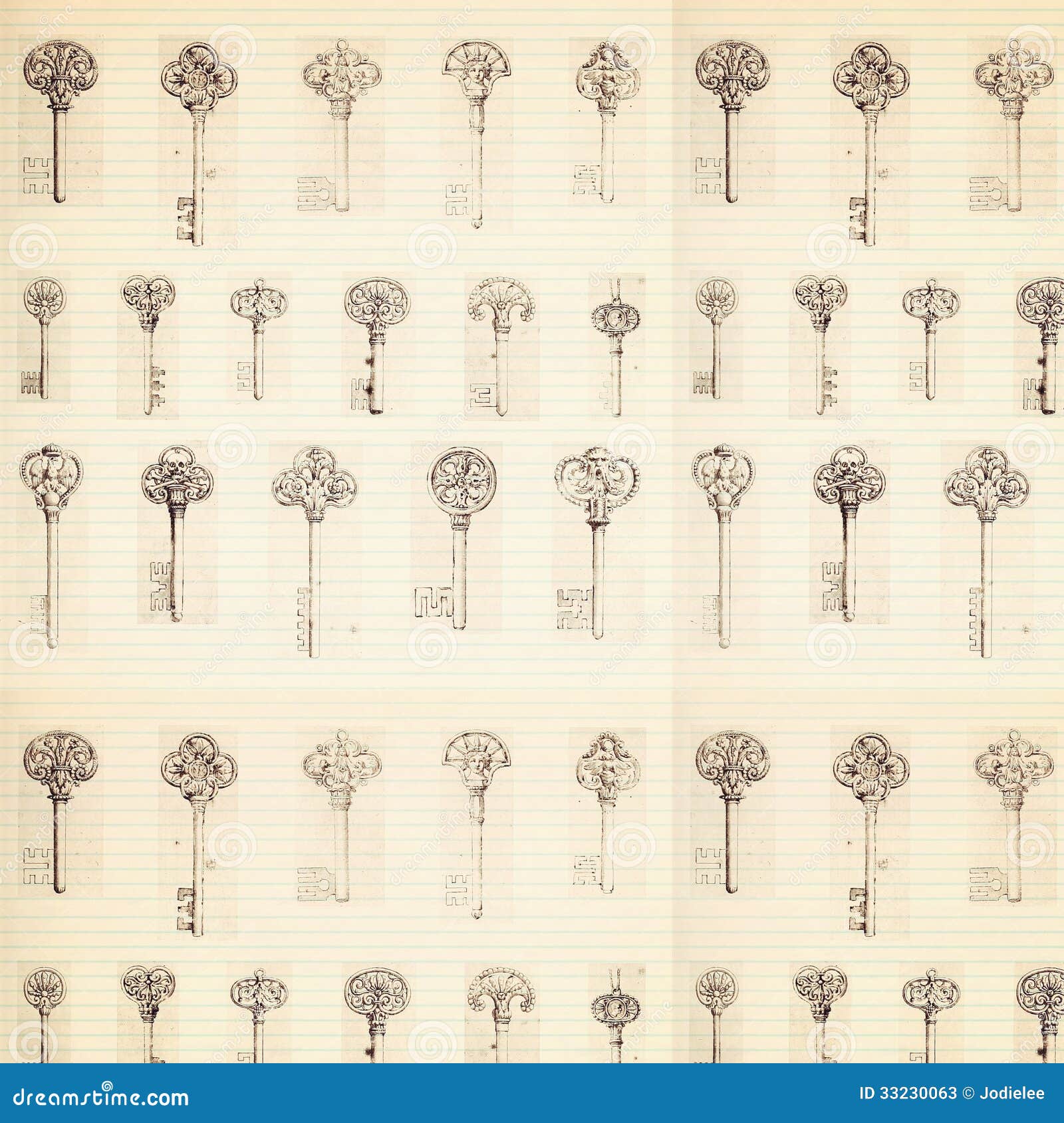 Antique Key Pattern Background with Ledger Paper Stock Illustration ...
