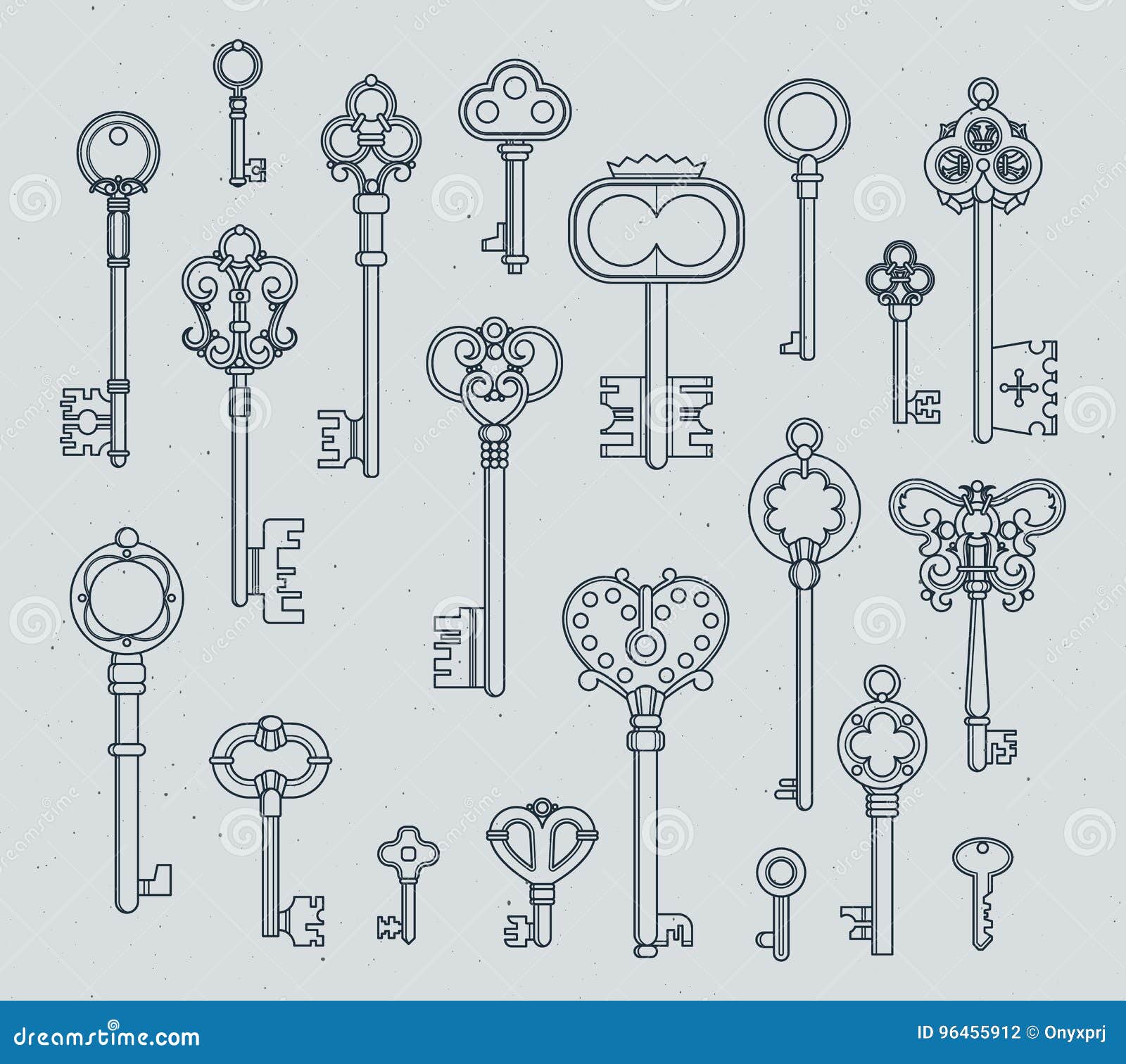 Antique Keys Set. Hand Drawn Medieval Vector Illustrations of Old ...