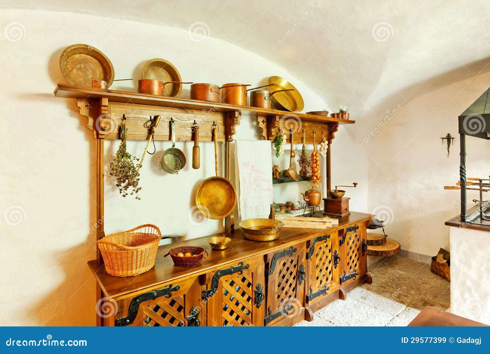 Antique kitchen interior stock image. Image of village - 29577399