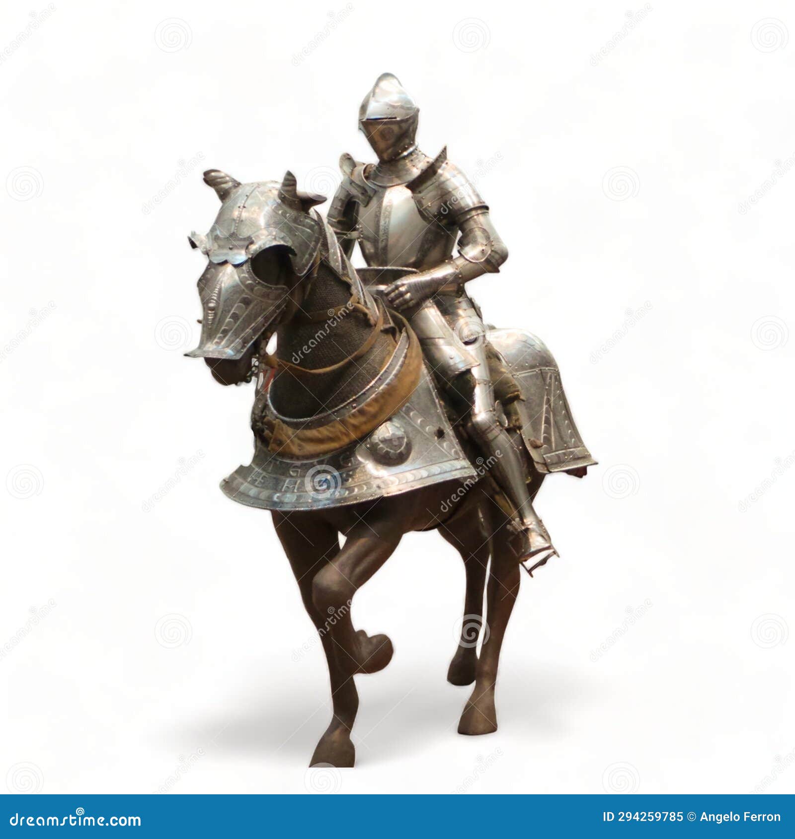 Antique Knight with Armor Over Horse on White Background- Stock Image ...