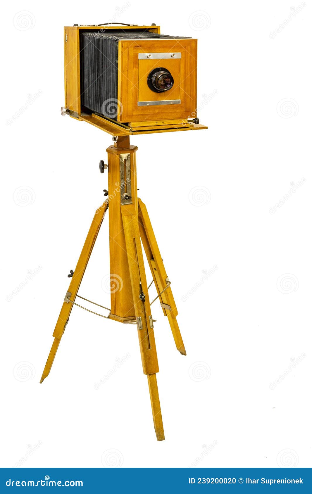 Old Camera on a White Background. Antique Large Wooden Camera, Standing ...