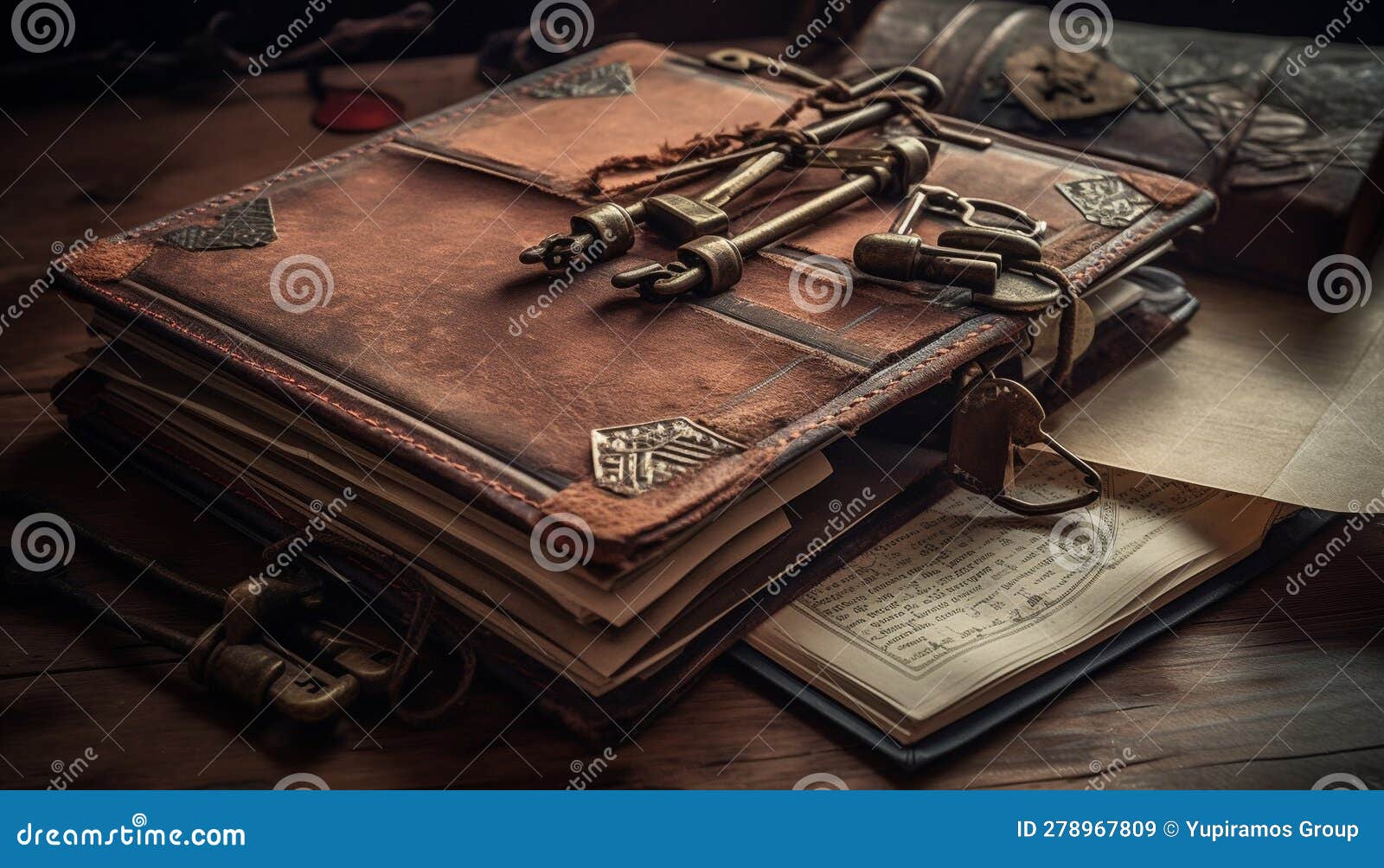 Antique Leather Bound Books Stack on Ancient Library Table for Reading ...