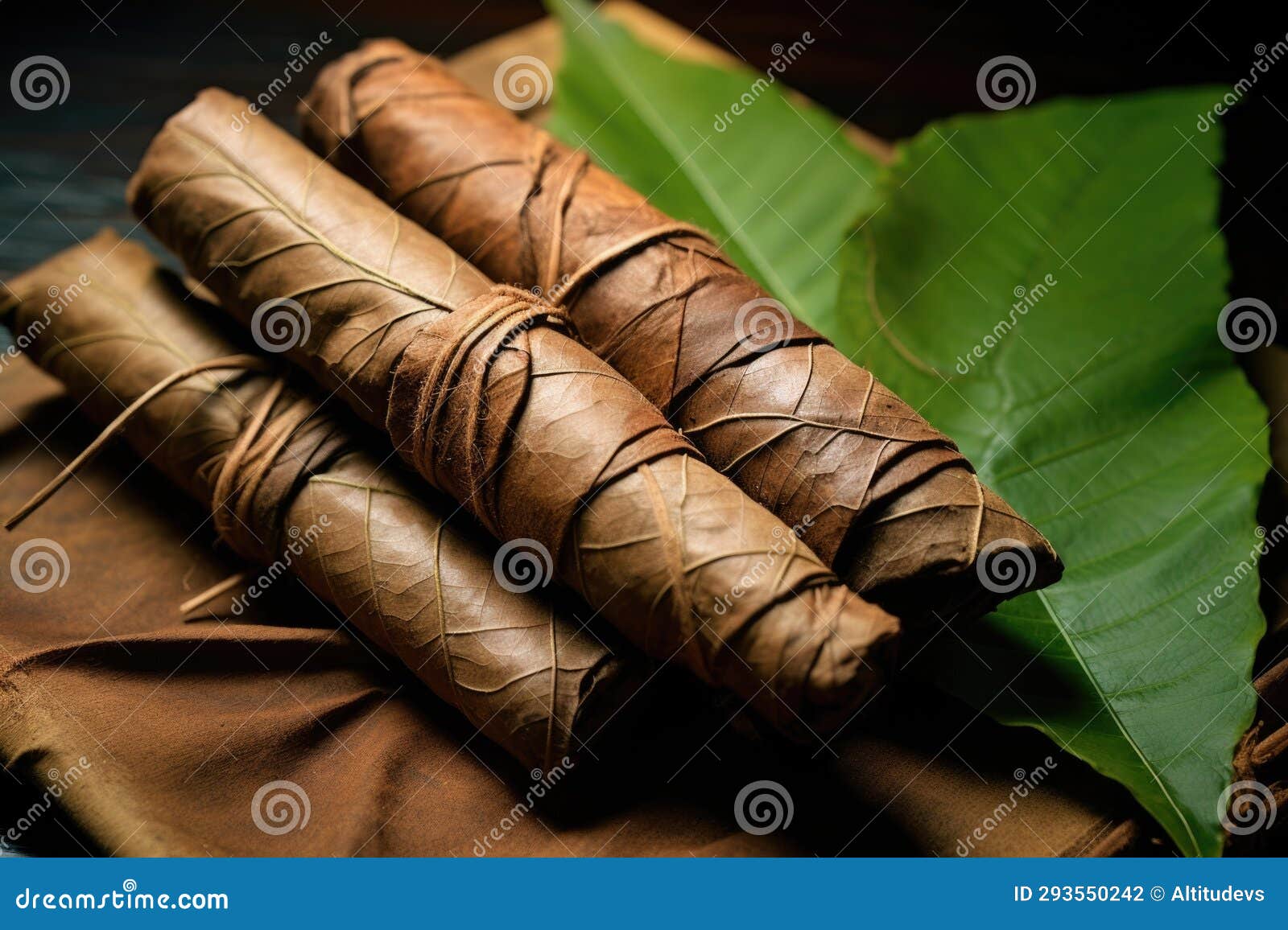 Antique-looking Native Hand-rolled Cigars Placed on a Leaf Stock ...