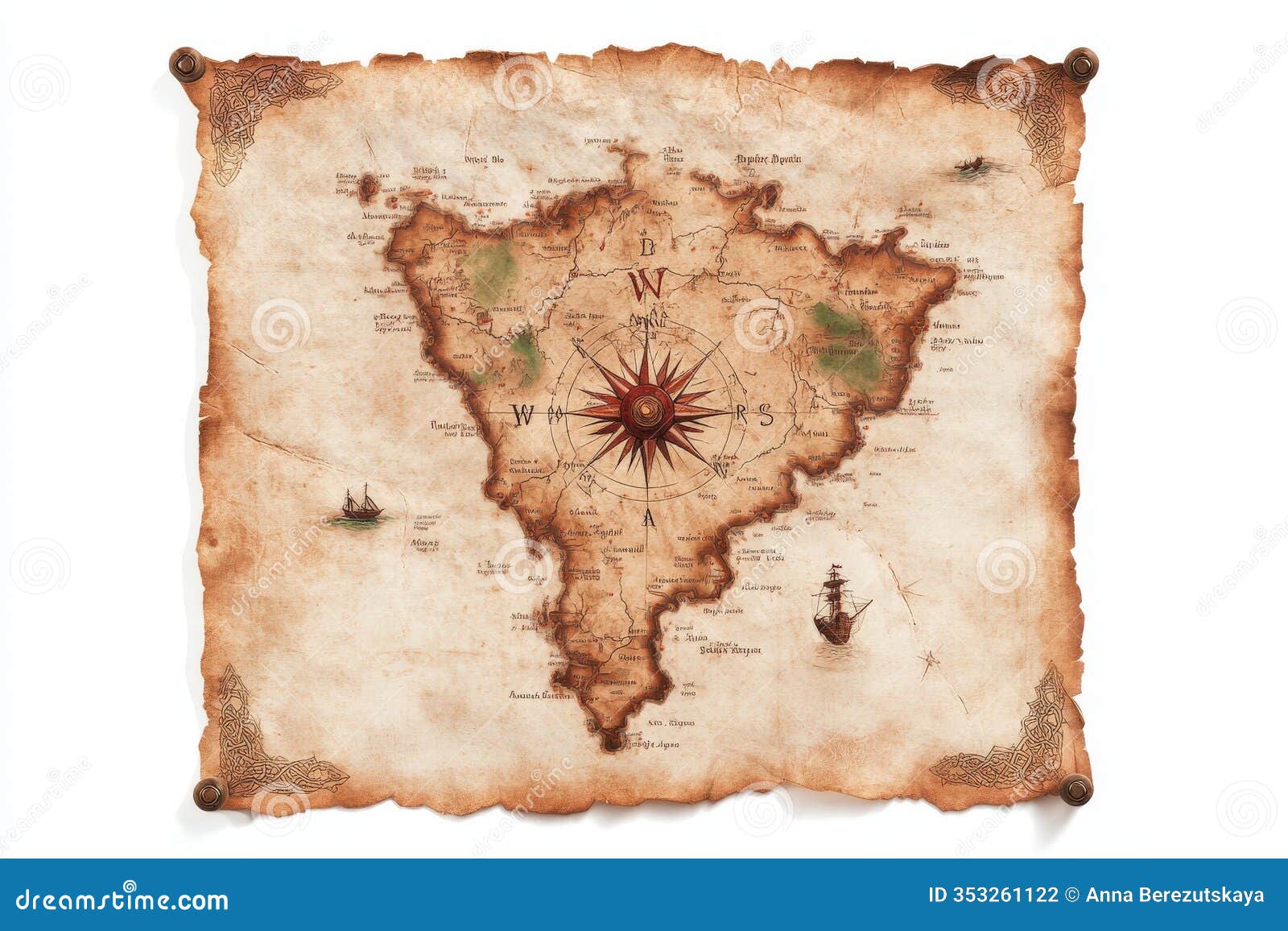 Antique Map of Brazil with Compass Rose and Vintage Ship Illustrations ...