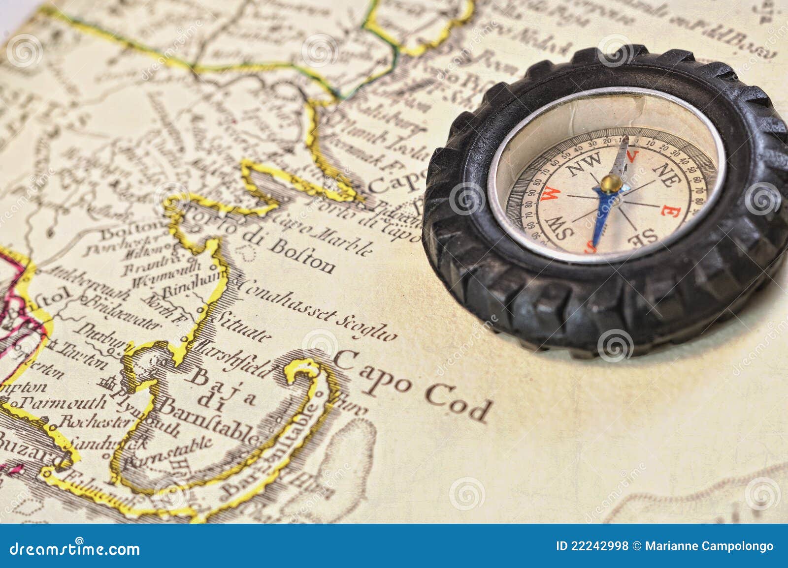 Antique Map of Cape Cod with Retro Compass Stock Photo - Image of ...