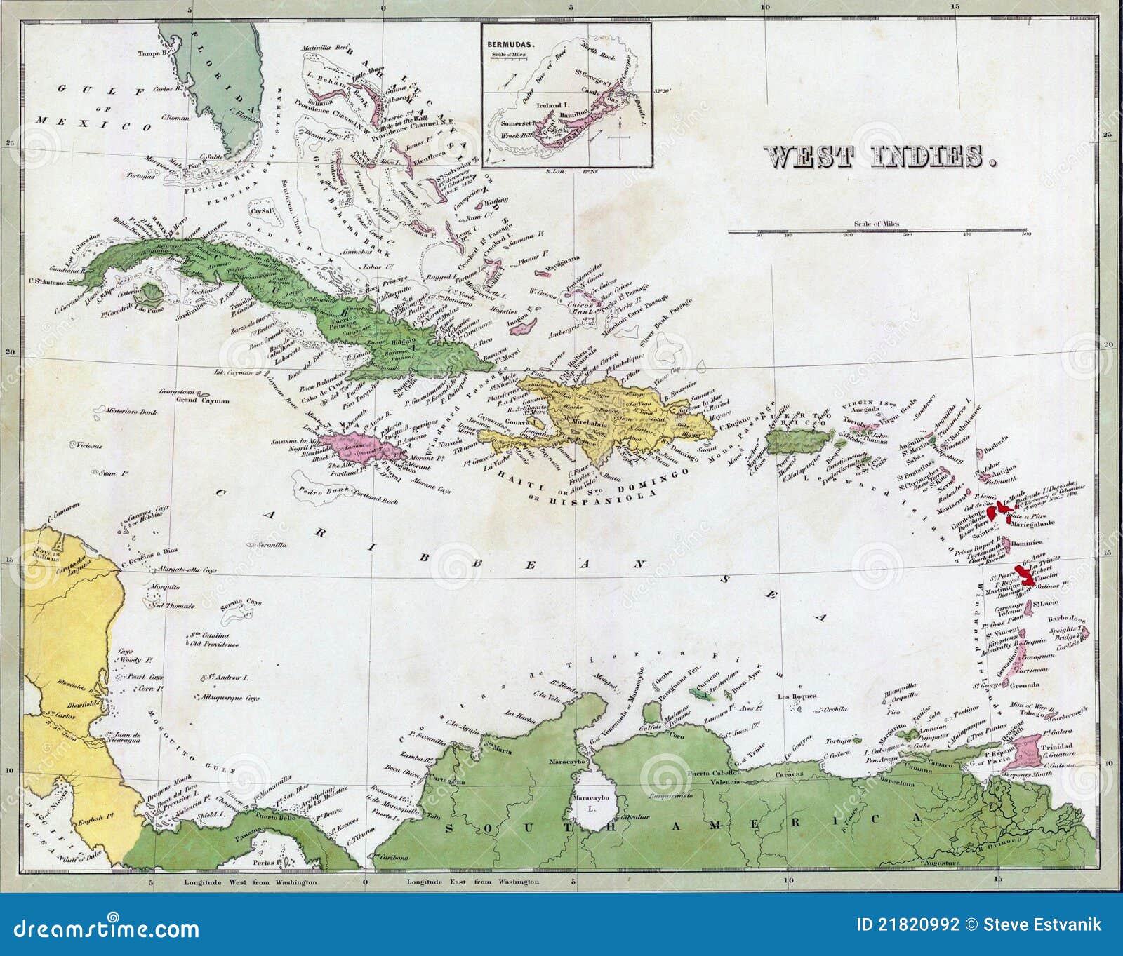 Antique Map of Cuba and the Caribbean Stock Illustration - Illustration ...