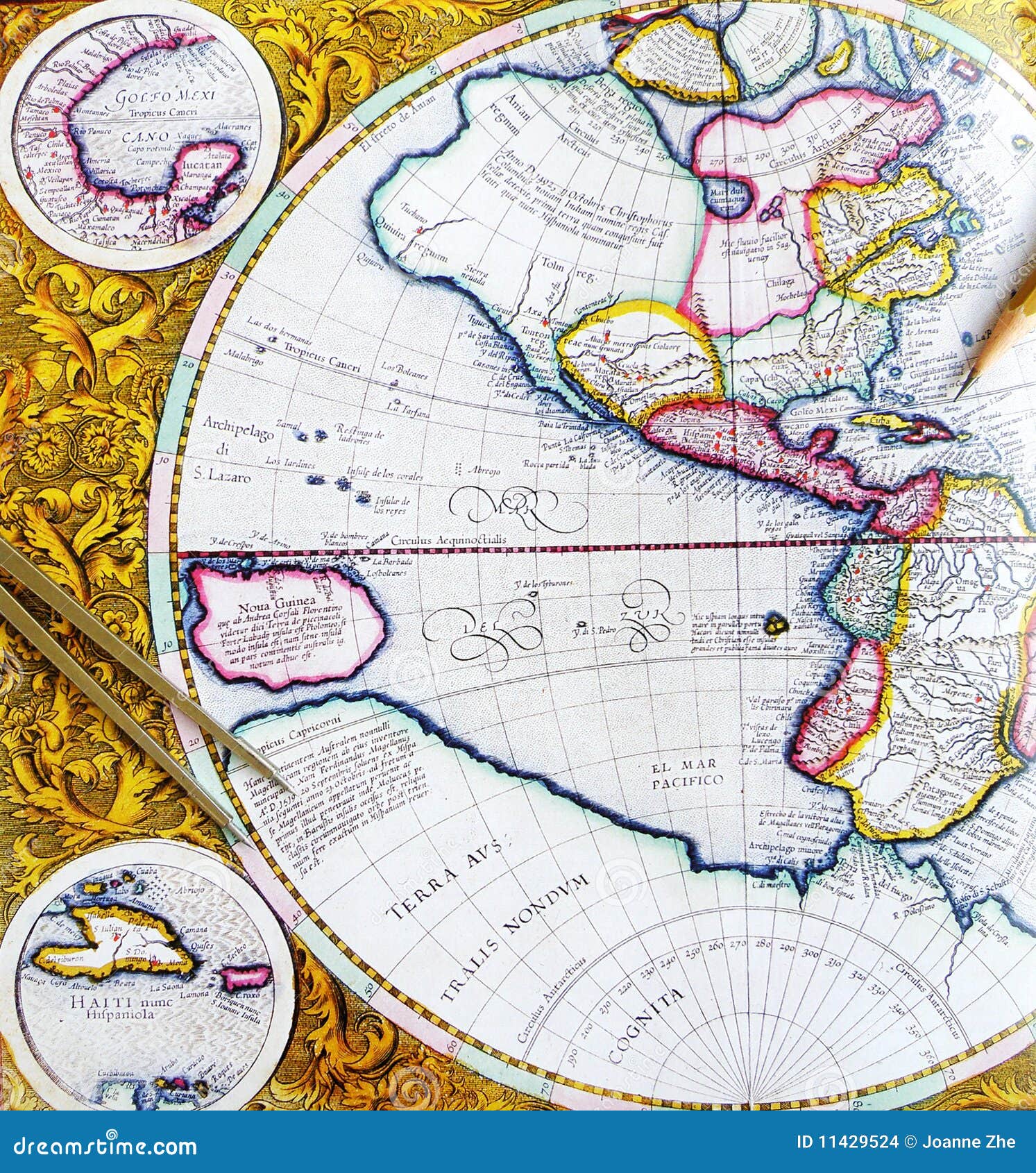 Antique Map with Divider and Pencil Stock Photo - Image of antiques ...