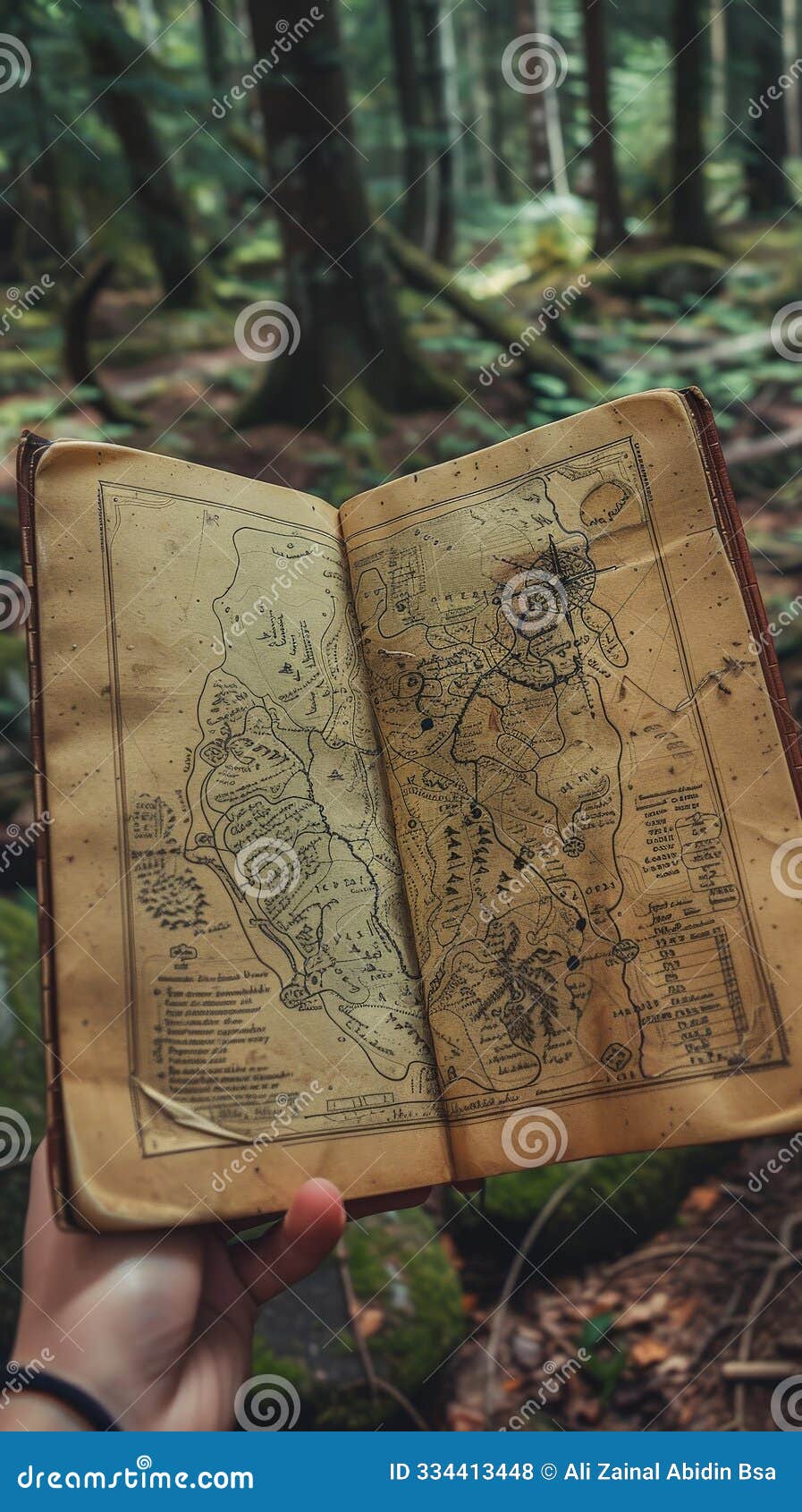 Antique Map in the Forest stock illustration. Illustration of legend ...