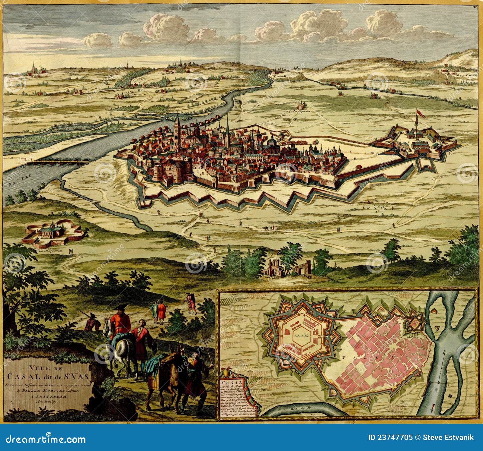 Antique Map of the Fortified City Stock Illustration - Illustration of ...