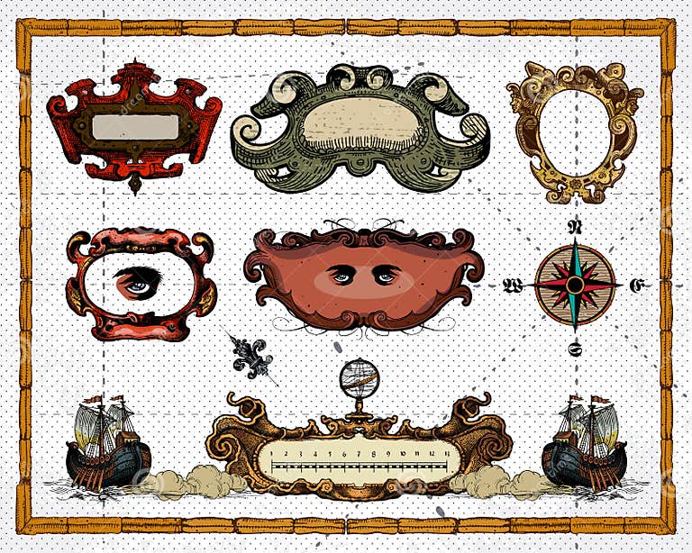 Antique Map Frame Decorations Stock Vector - Illustration of border ...