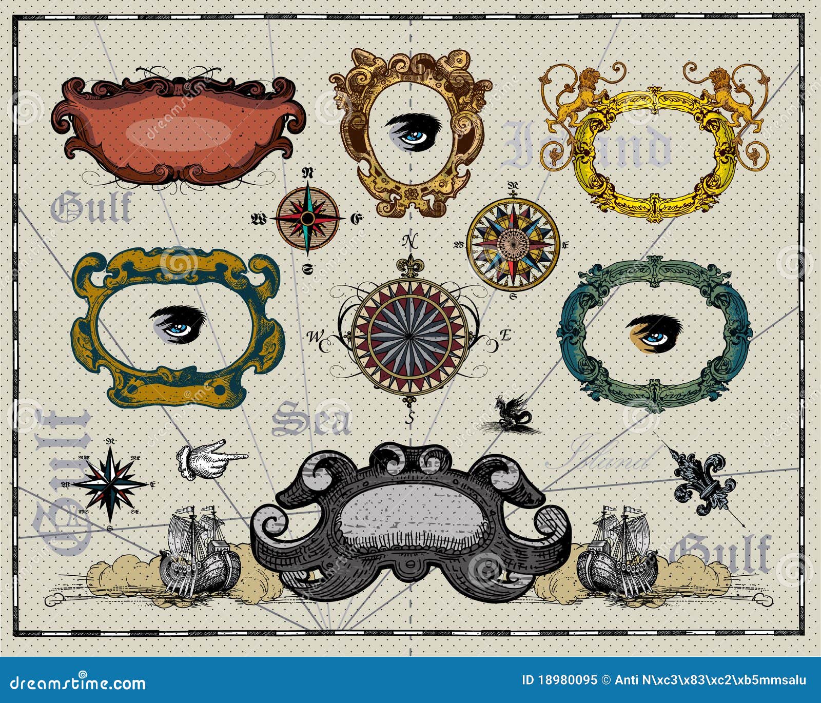 Antique Map Frame Decorations Stock Vector - Illustration of background ...