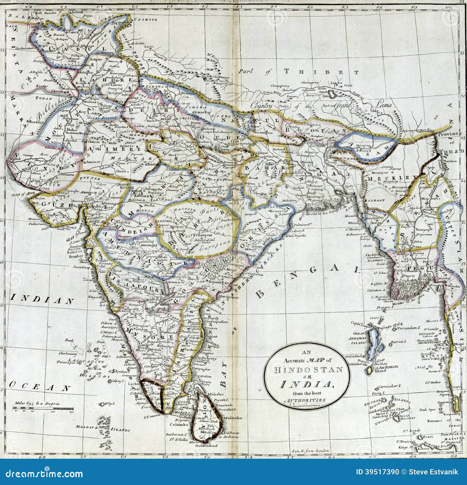 Antique Map of Hindostan or India Stock Illustration - Illustration of ...