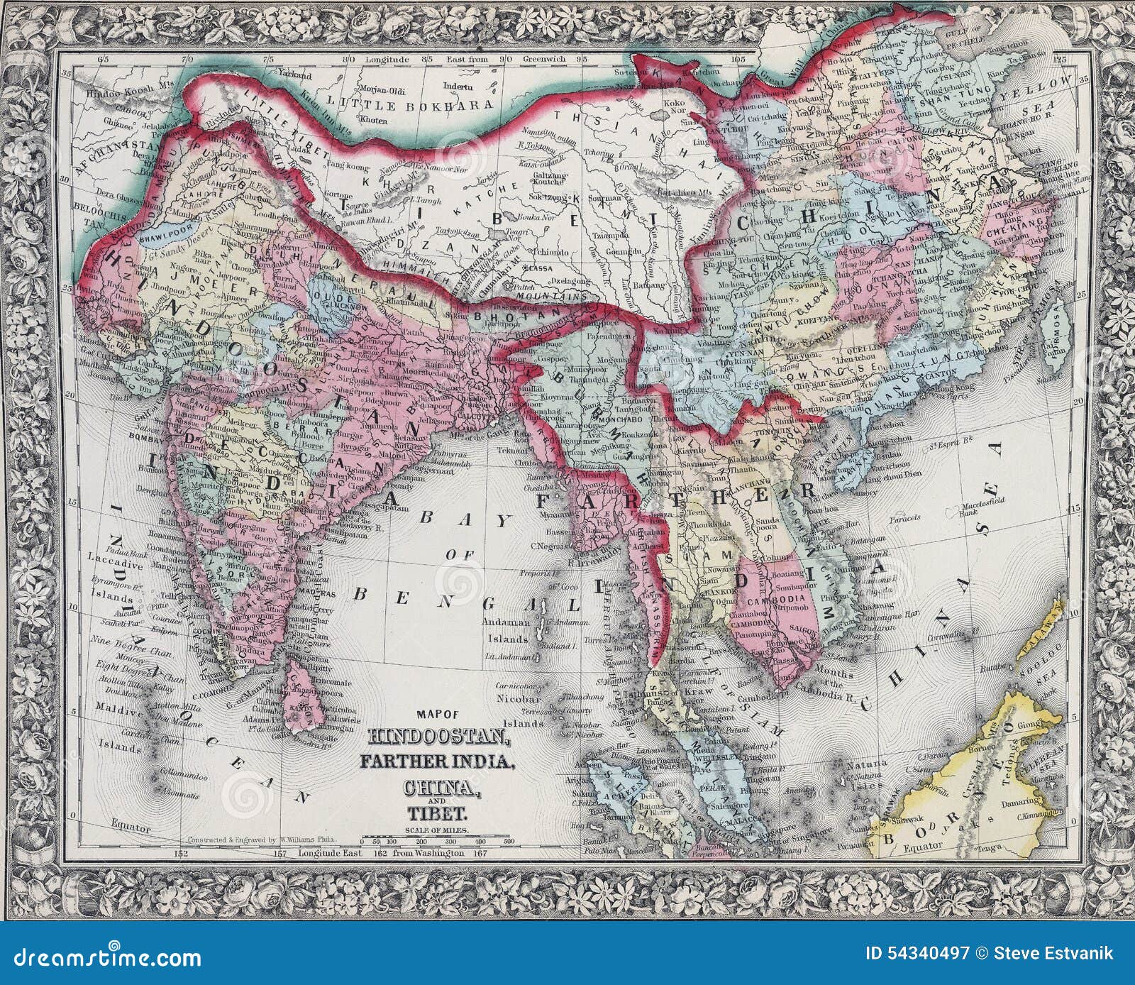 Antique Map of Hindostan or India Stock Image - Image of large, chart ...