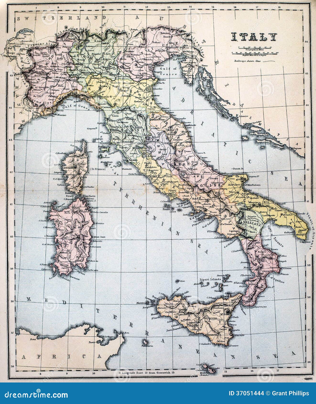 Antique Map of Italy stock photo. Image of cartography - 37051444