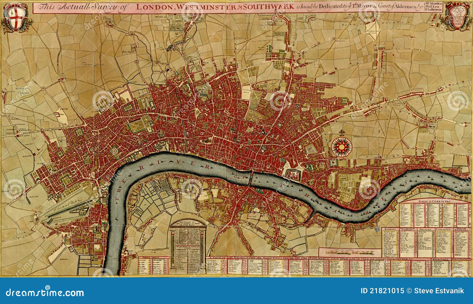 Antique Map Of London, Southwark Asnd Westminster, Royalty-Free Stock ...