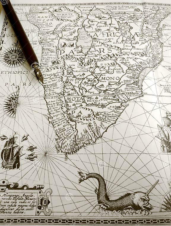 Antique Map and Manuscript Pen Stock Image - Image of holidays ...