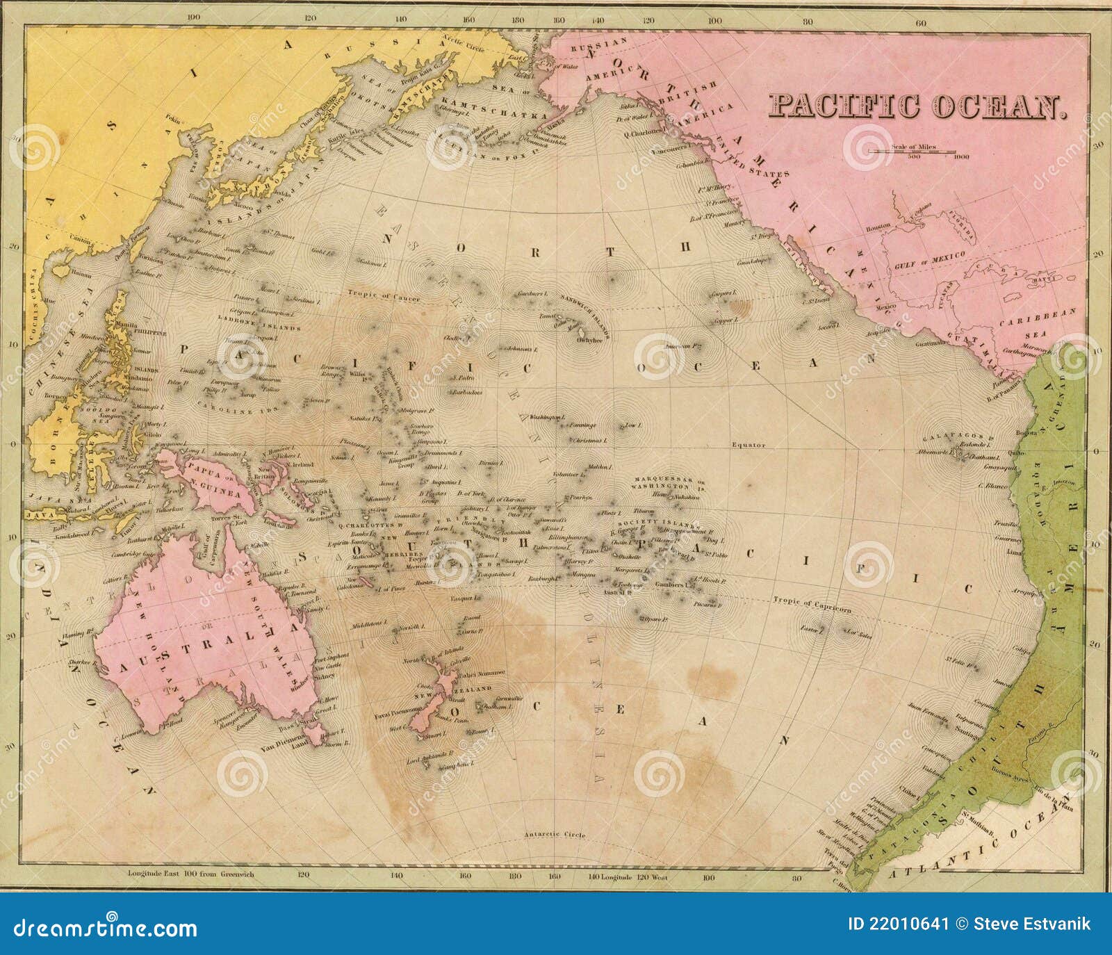 Antique Map of the Pacific Ocean Stock Image - Image of public ...