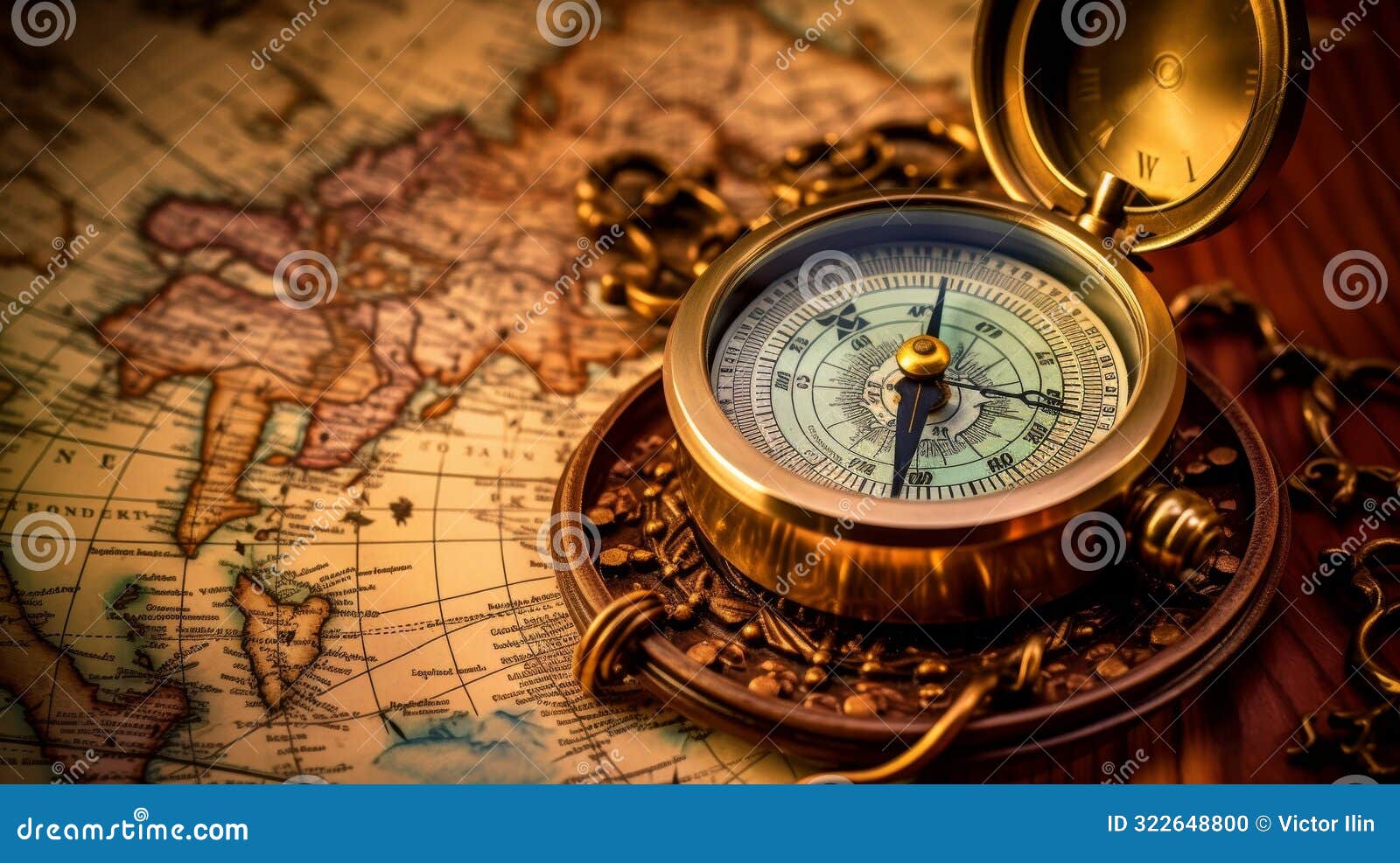 Antique Map Setting with Old Fashioned Compass, Evoking Stories of ...