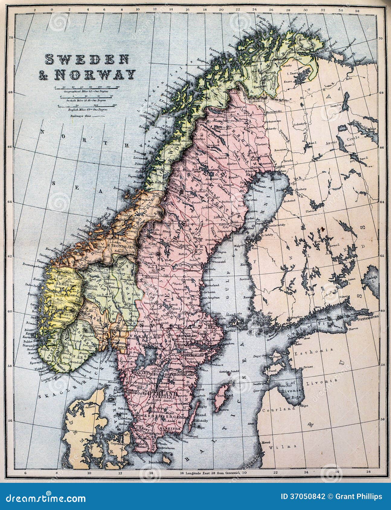 Antique Map of Sweden and Norway Stock Photo - Image of mapping ...