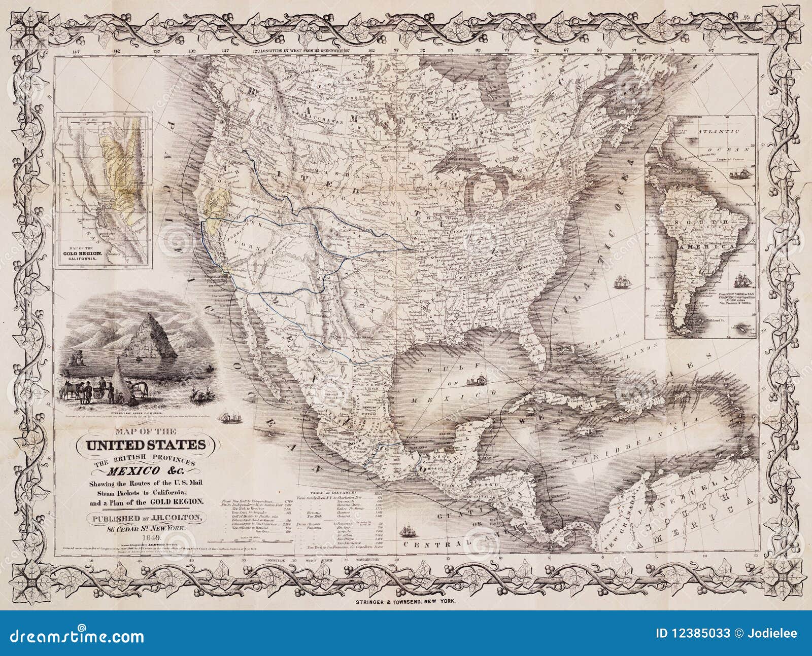 Antique Map of the USA and the Americas Stock Image - Image of ...