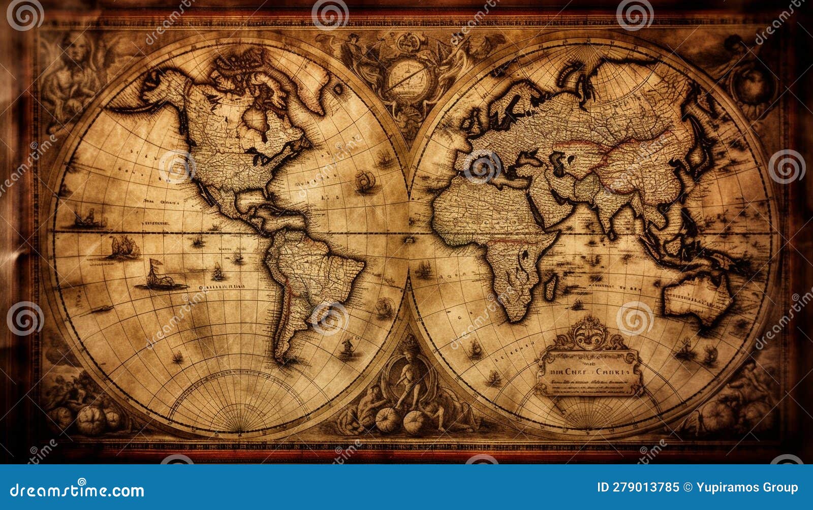 An Antique Map of the World, Engraved in Classical Style Generated by ...