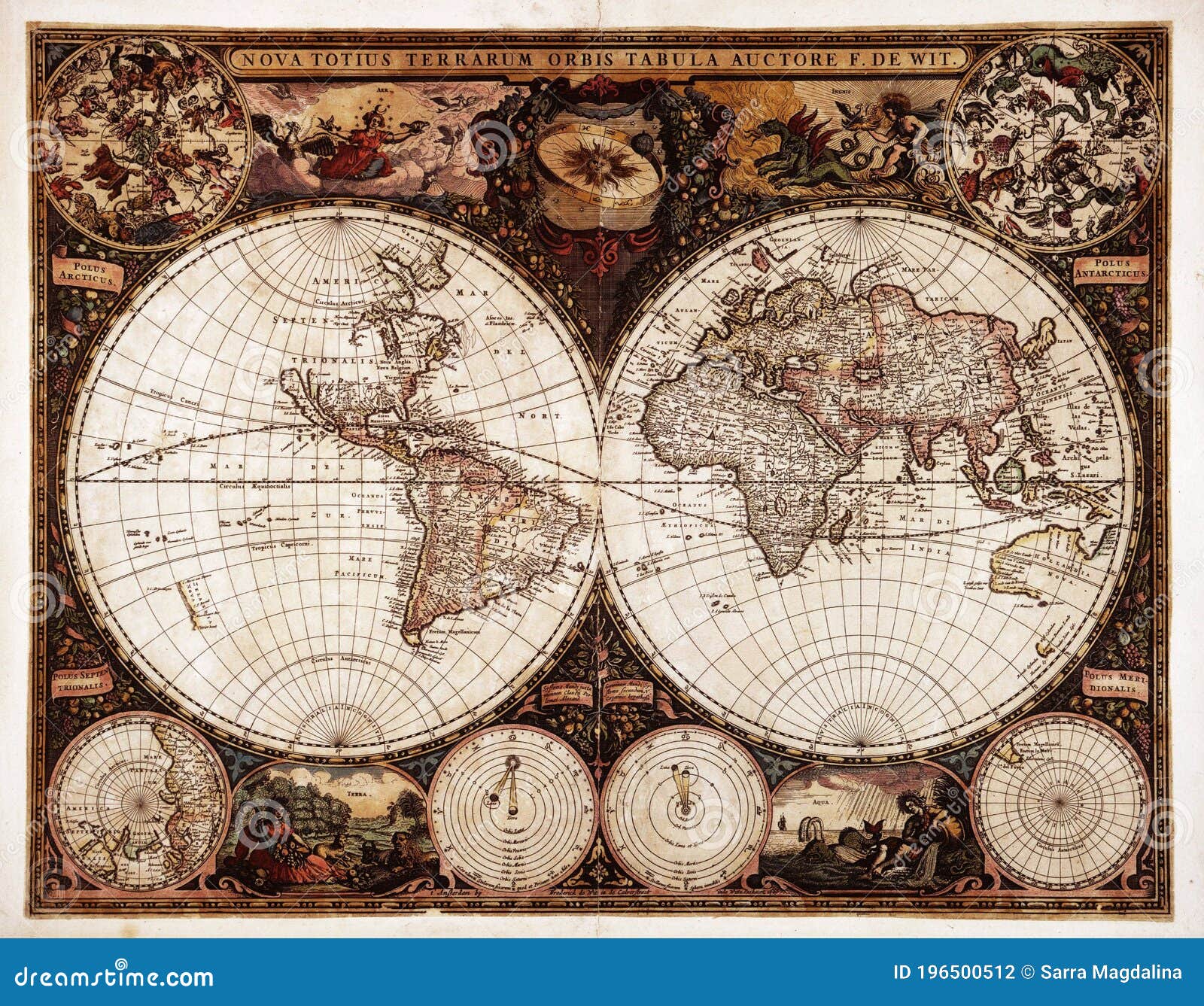 Antique map of the world stock illustration. Illustration of colorful ...