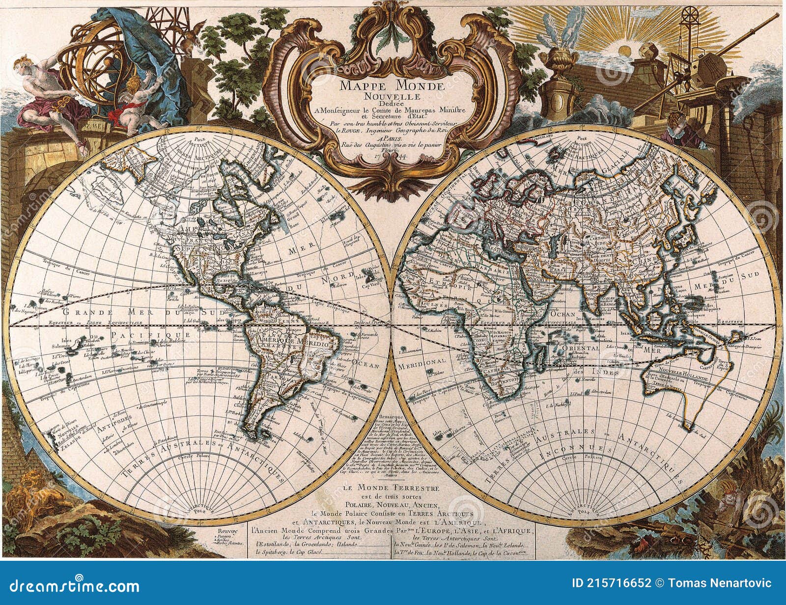 Antique Maps of the World..Double Hemisphere Map..George Louis Le Rouge ...