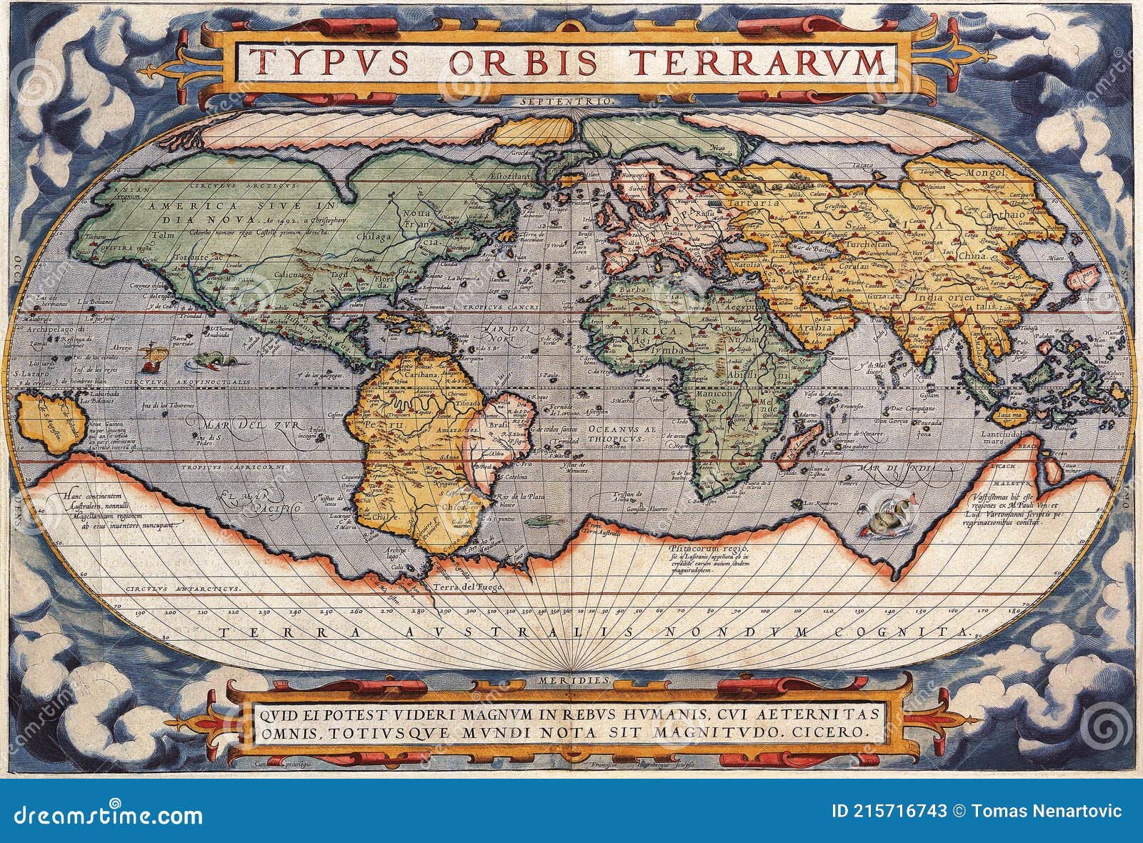 Antique Maps of the World..Map of the World..Abraham Ortelius ...