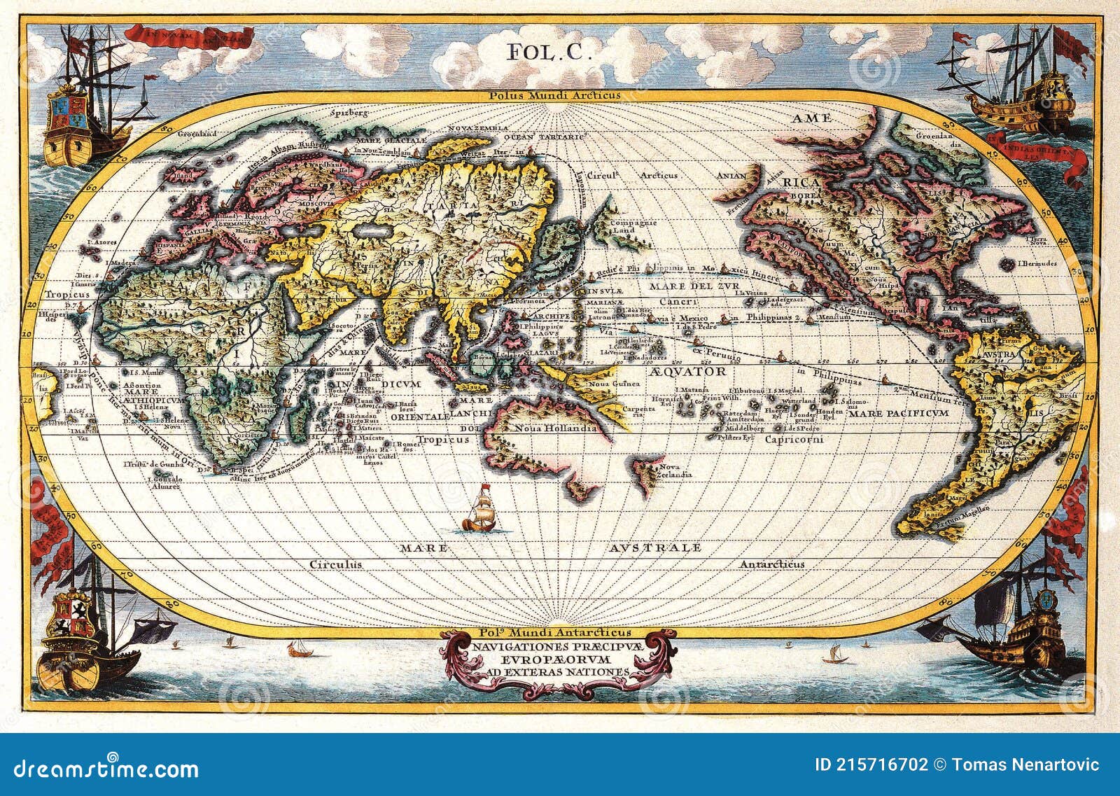 Antique Maps of the World..Map of the World..Heinrich Scherer ...