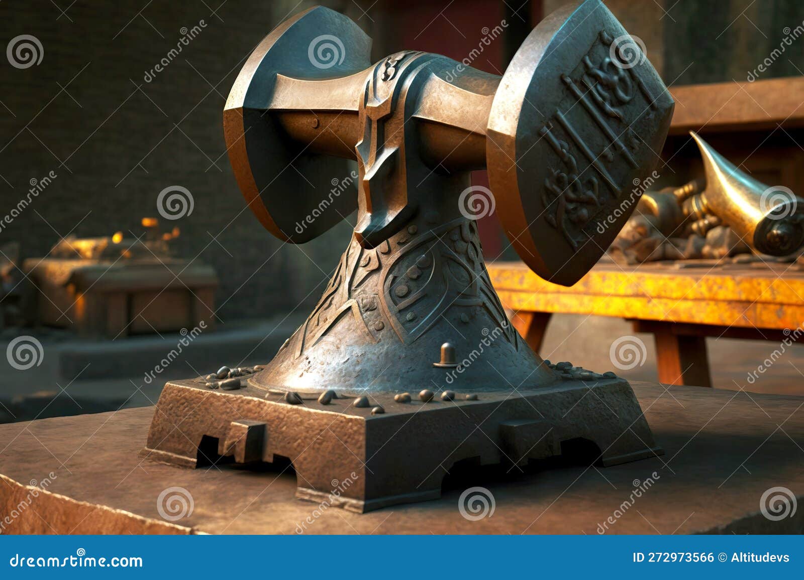 Antique Massive Hammer With Handle For Forging Products On Anvil. Stock ...