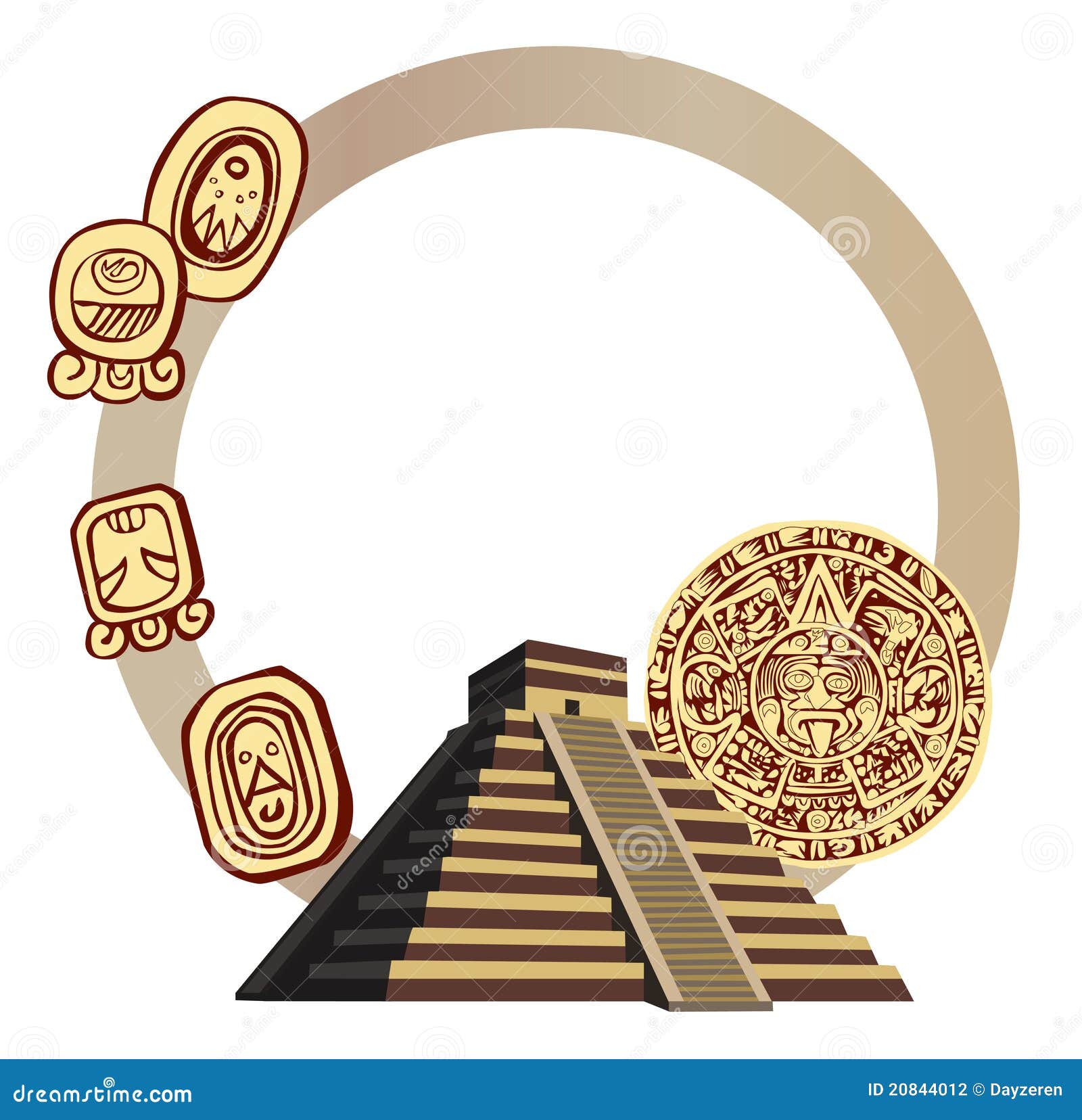 Antique Mayan Pyramid and Glyphs Stock Vector - Illustration of circle ...