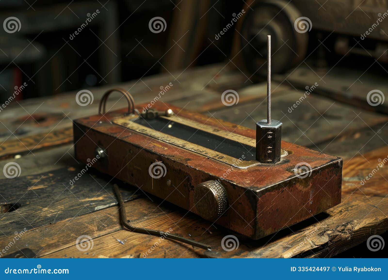 Antique Measuring Device Sitting on Workshop Table Stock Image - Image ...