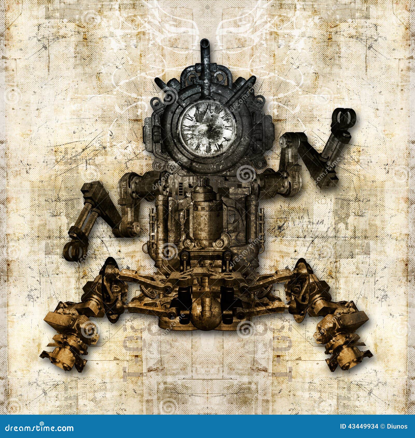 Antique mechanical figure stock illustration. Illustration of abstract ...