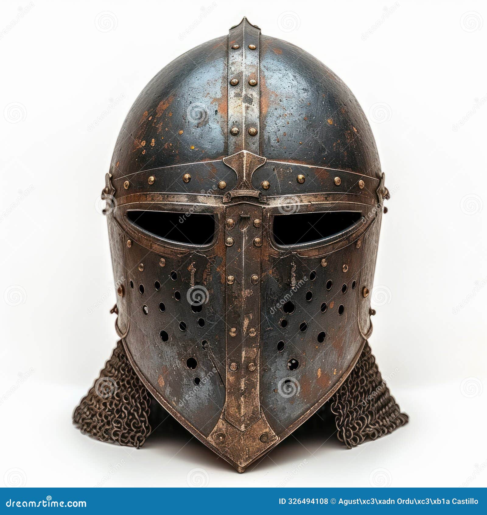 Antique Medieval Helmet with Rivets Stock Illustration - Illustration ...