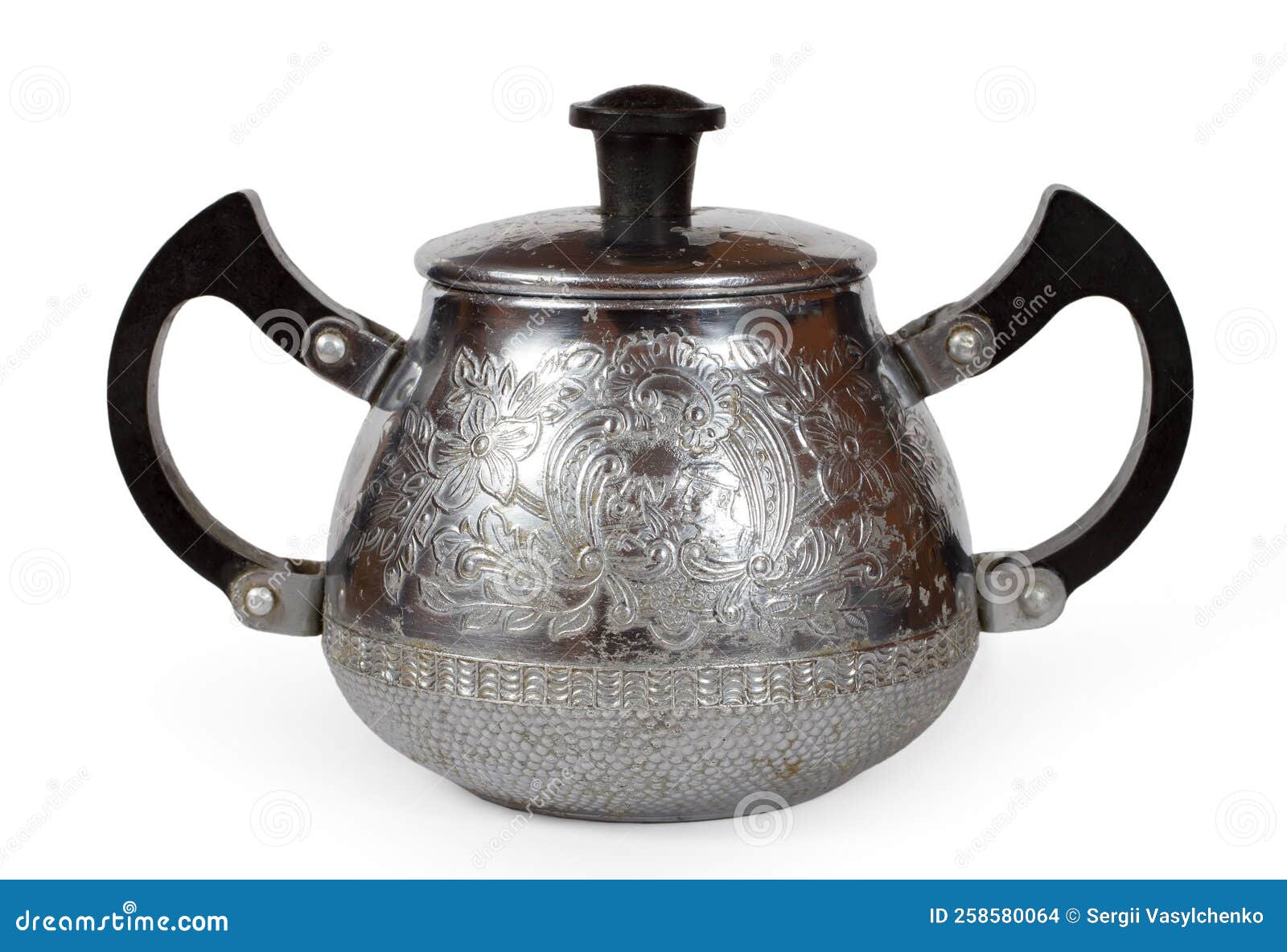 Antique Metal Sugar Bowl with Patterns on a White Background. Stock ...