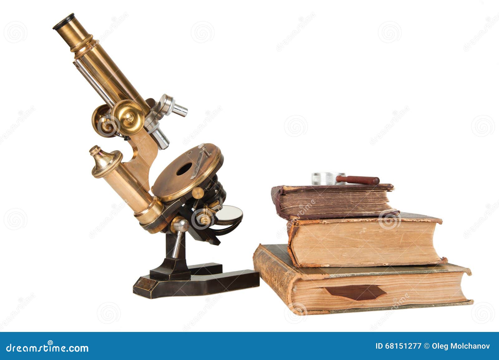 Antique Microscope with Closed Books Stock Image - Image of bronze ...