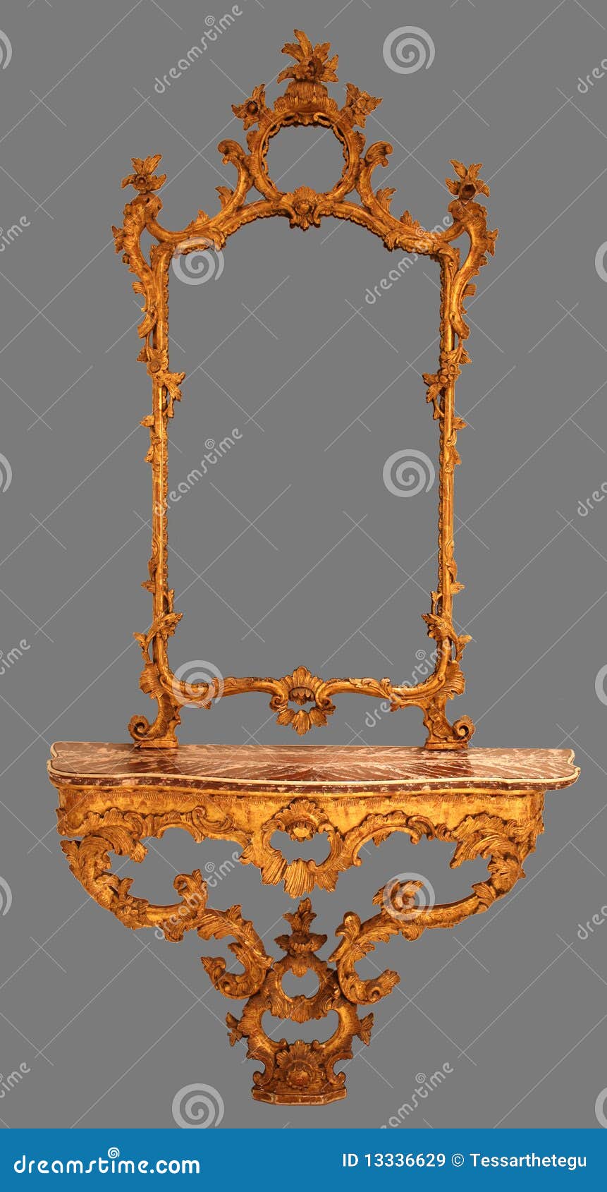 Antique Mirror Wooden Frame Isolated Stock Image - Image of indoor ...