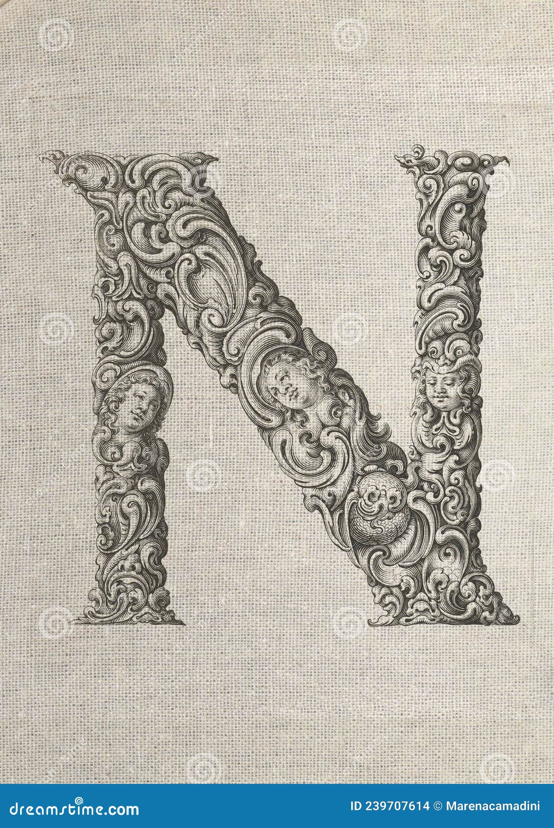 Antique Monogram Letter N stock illustration. Illustration of blessings ...