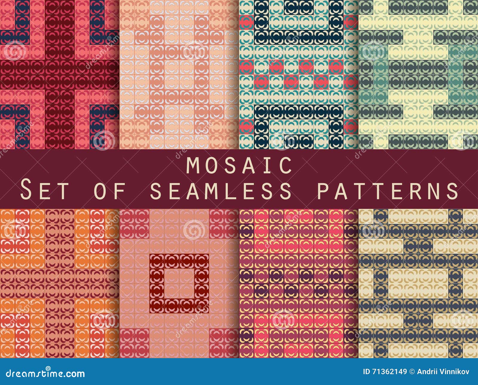 Antique Mosaic, Roman Mosaic. Set of Seamless Patterns. Vector. Stock ...