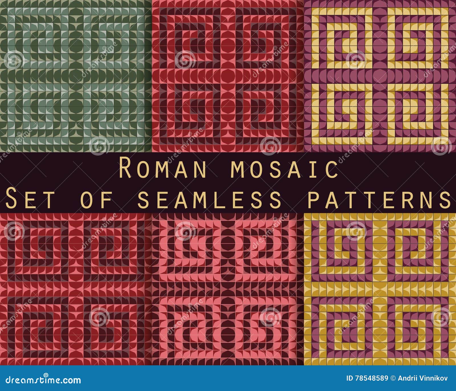 Antique Mosaic, Roman Mosaic. Set of Seamless Patterns. Vector. Stock ...