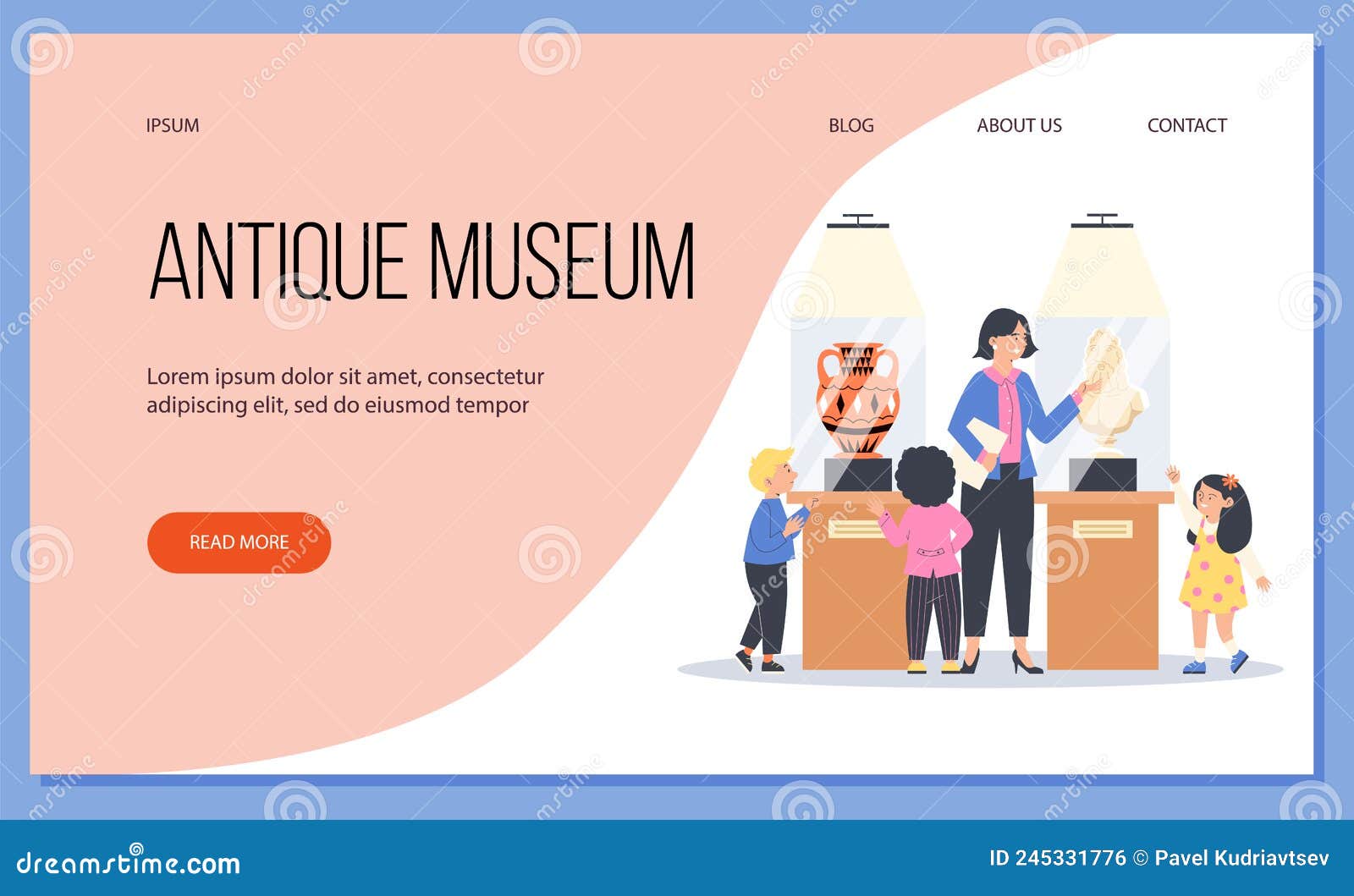 Antique Museum Website with Children Watching Exponents, Vector ...