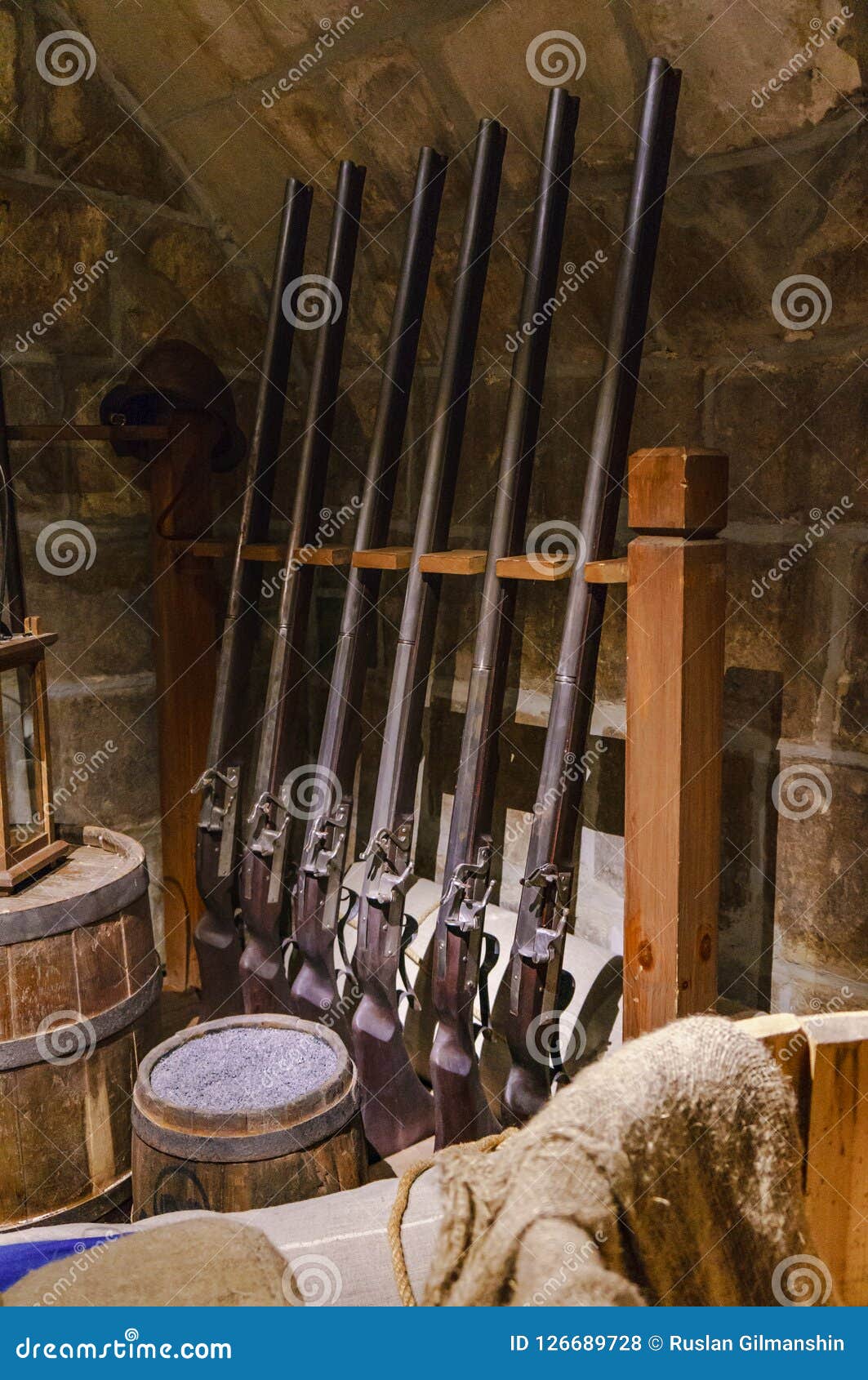 Antique Muskets in the Armory Room Stock Photo - Image of firearm ...