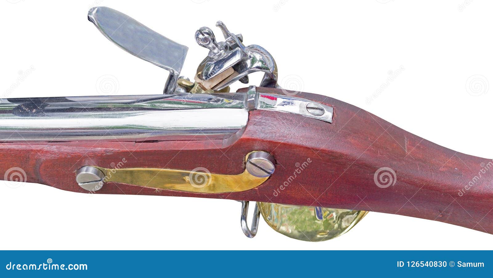 Old Muzzle-loading Weapon, Trigger Traditional Musket On A Wooden Table ...