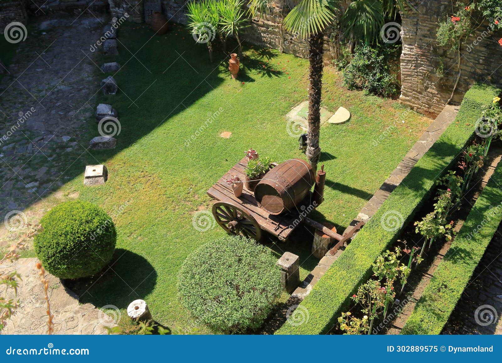 Antique Oak Wine Barrel with Wagon and Wheel Stock Image - Image of ...