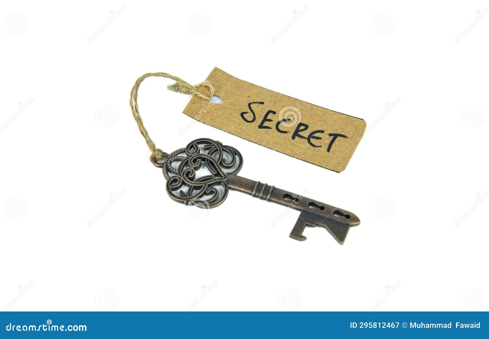 Antique Old Key with Secret Tag on White Background Stock Image - Image ...