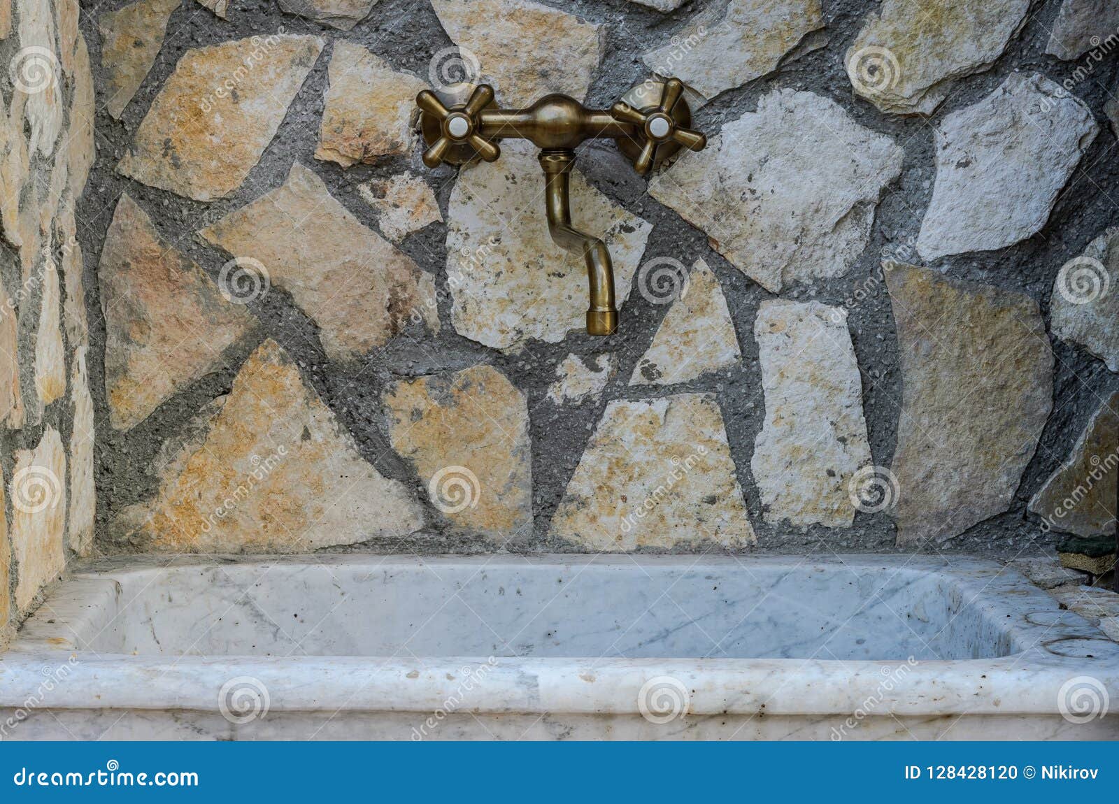 Antique Old Plumbing Tap in a Stone Wall Stock Photo - Image of drink ...