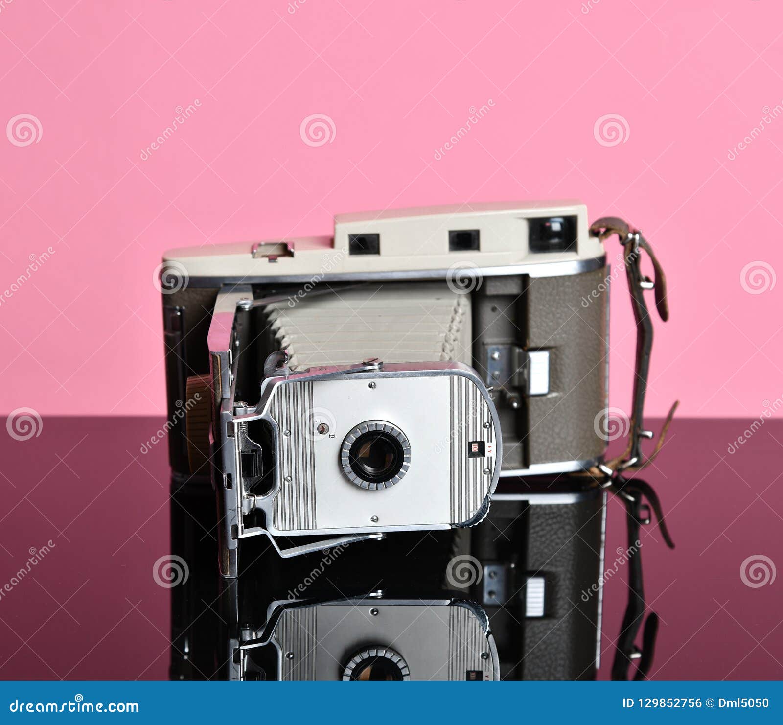 Antique Old Portable Photo Camera Medium Frame on Light Pink Stock ...