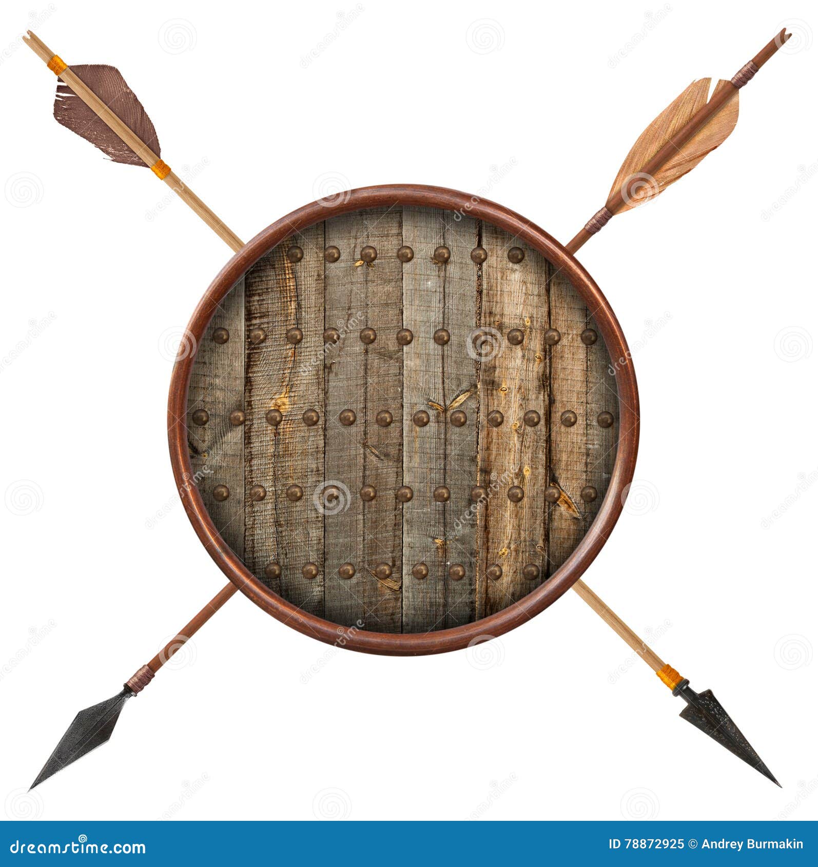 Antique Old Wooden Arrow and Shield Isolated Stock Image - Image of ...
