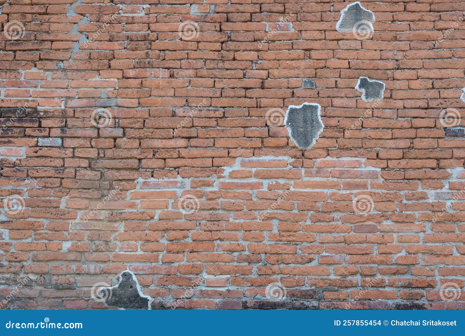 Antique Orange Brick Wall with Concrete Marks Stock Photo - Image of ...